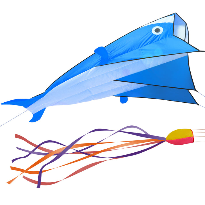 Image 3D Kite Large Blue Dolphin Breeze Beach Kites with Huge Frameles ...