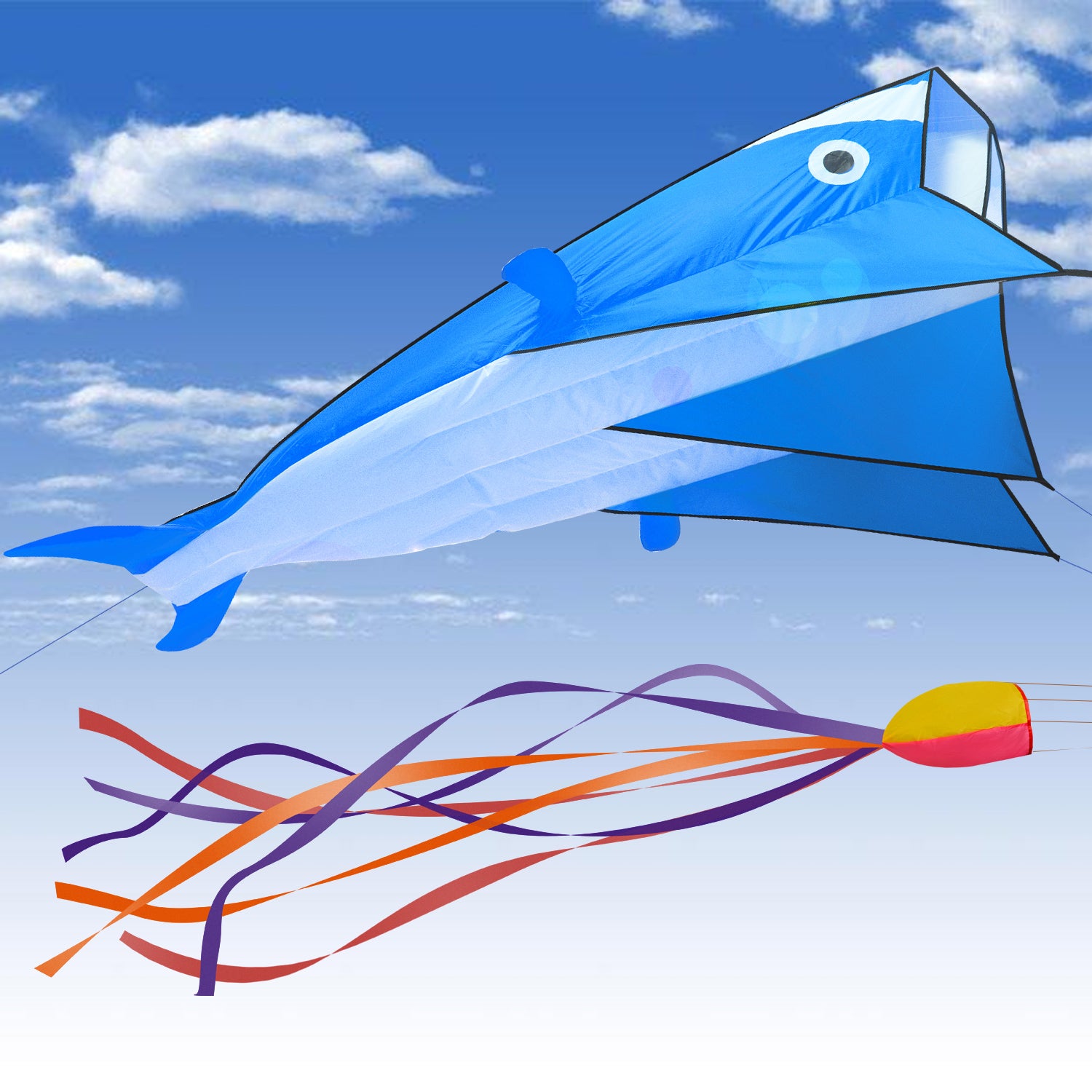 Image 3D Kite Large Blue Dolphin Breeze Beach Kites with Huge Frameles ...