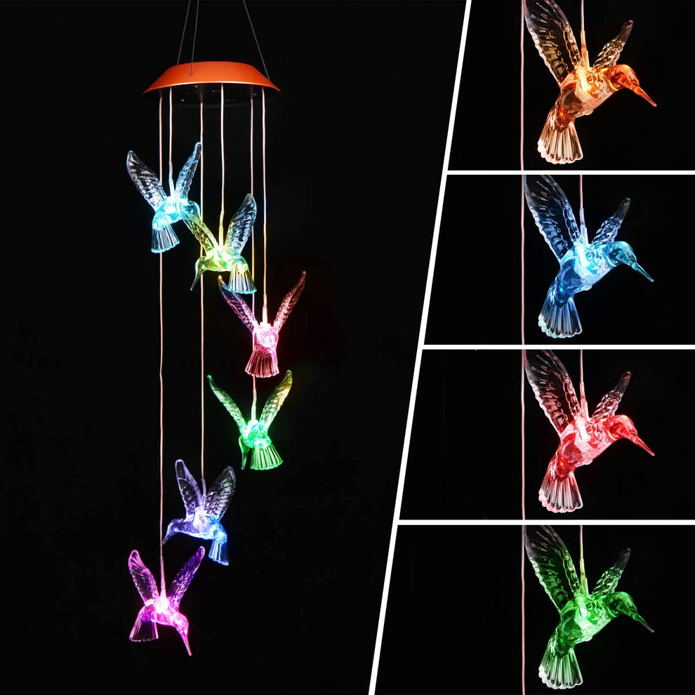 Solar Hummingbird Wind Chime Color Changing Lights Outdoor Solar Light ...